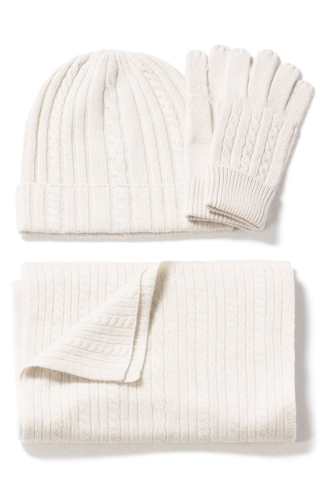 Womens 3pc 100 Pure Cashmere Cable Knit Hat Glove Scarf Set With T Box Public Relations