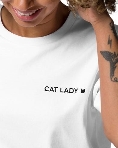 Cat Lady Embroidered Tee White - Public Relations Media Kit - Press Hook