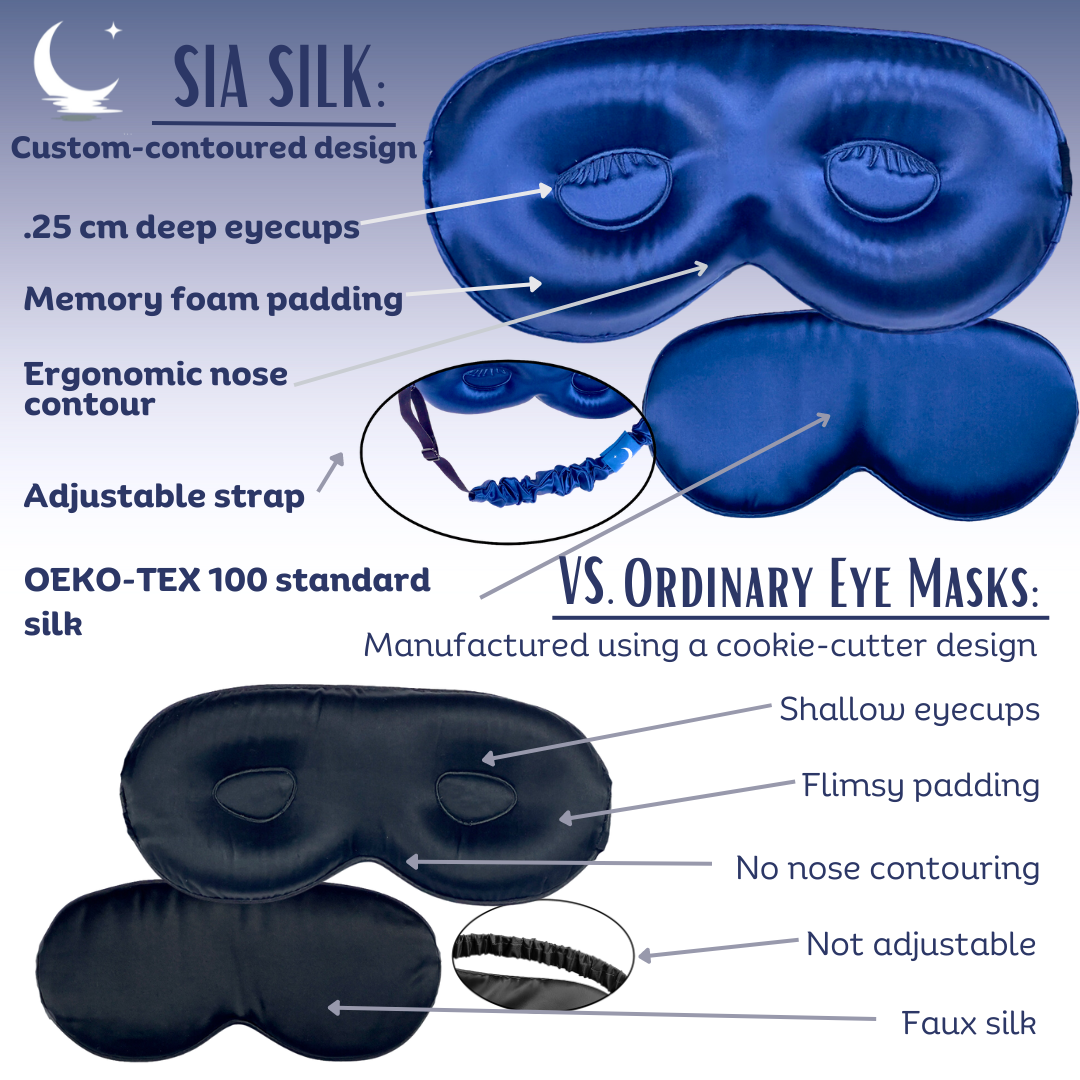 Sia Silk® Sleep Mask with extra deep eye cups for long lashes - Black ...